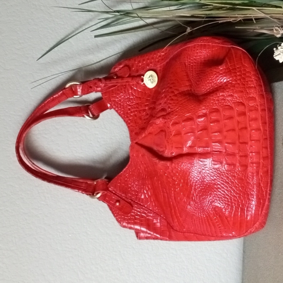Brahmin | Bags | Brahmin Red Alligator Embossed Leather Satchel ...